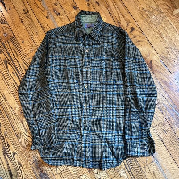 Pendleton | Shirts | Vintage Pendleton Mens M Button Up Green Herringbone Long Sleeve 97s Wool ...